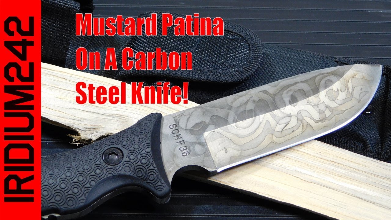 Mustard Patina On A High Carbon Steel Knife Schrade SCHF36 - YouTube
