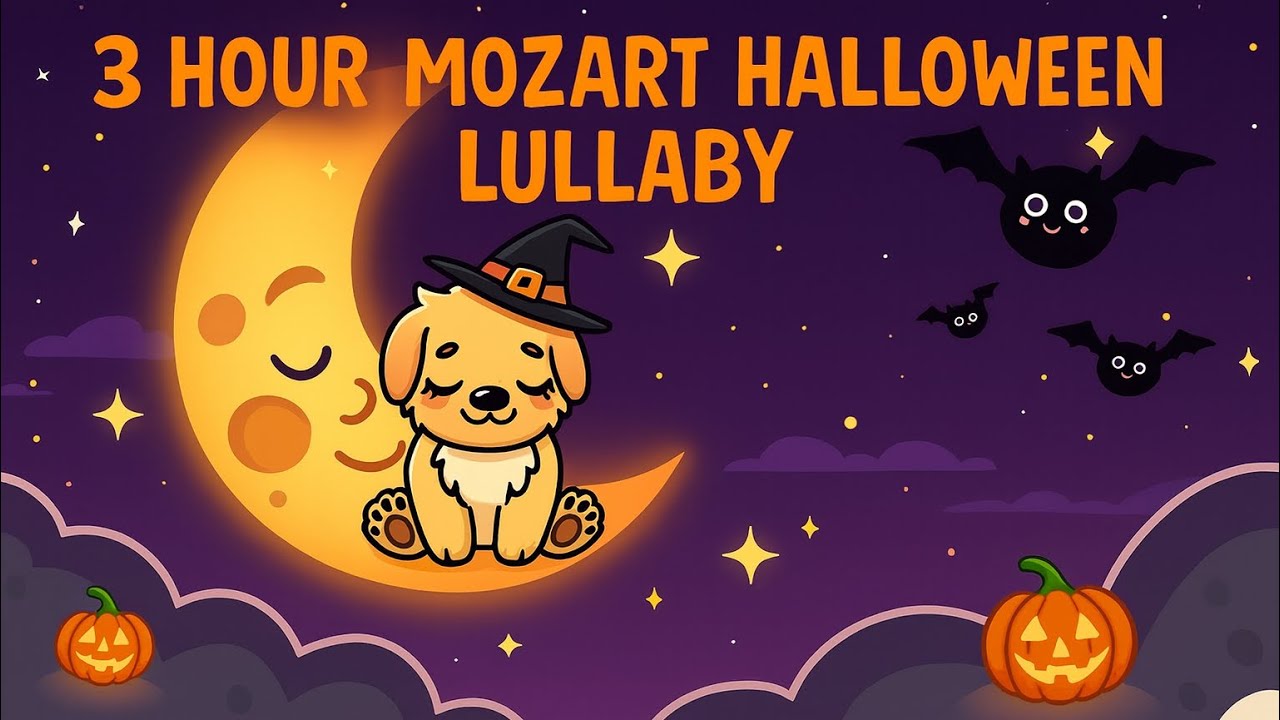 3 Hour Mozart Halloween Lullaby 🎃 Sleep Music with Puppy on the Moon ...