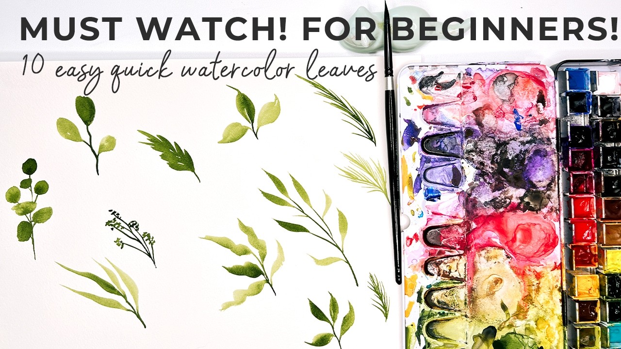 Watercolor for Beginner : 10 easy and cute watercolor leaves in 5 ...