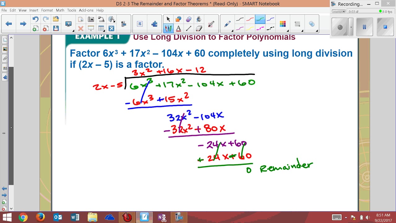 2-3 Example 1 Use Long Division to Factor Polynomials - YouTube