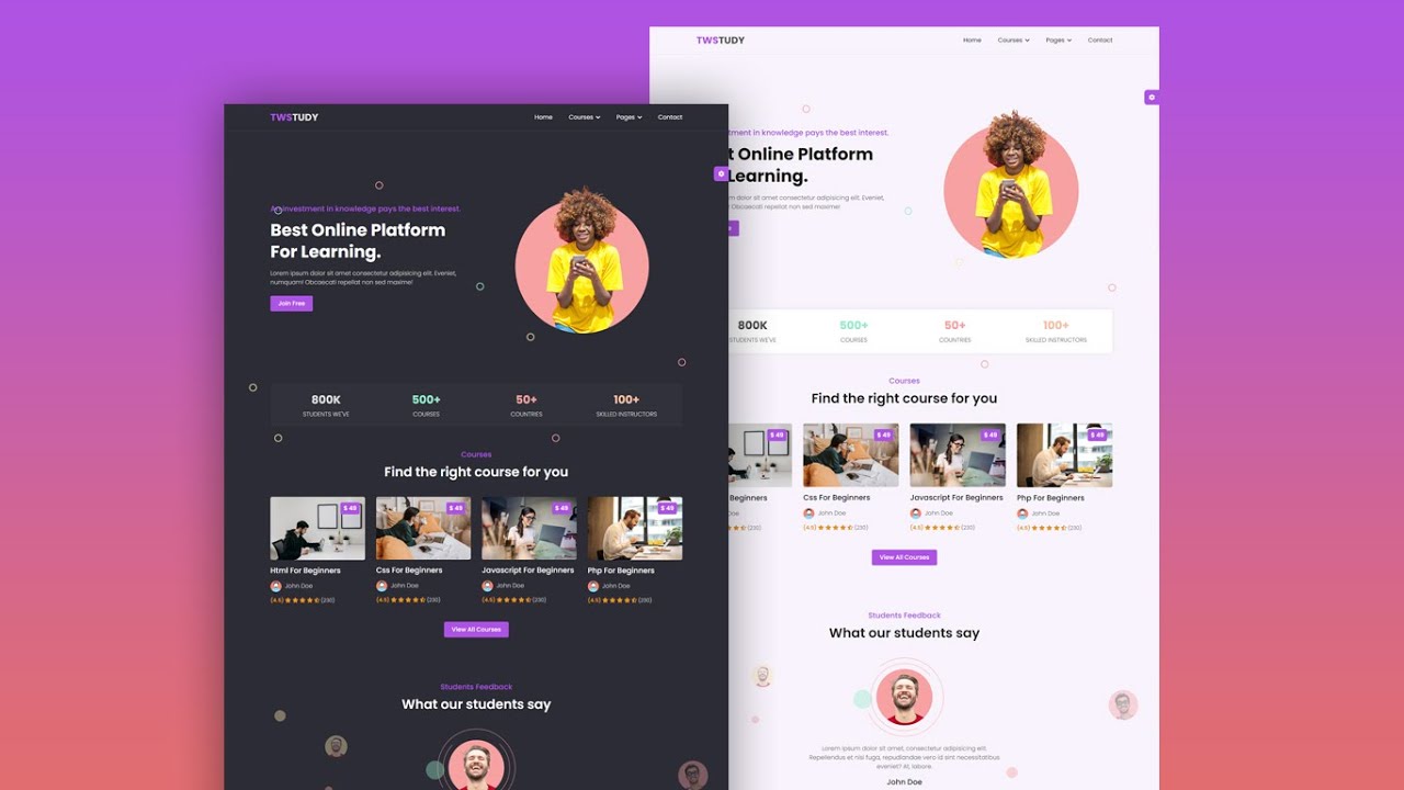 (3/5) Online Learning Website using Html Css Javascript & Bootstrap 5 ...