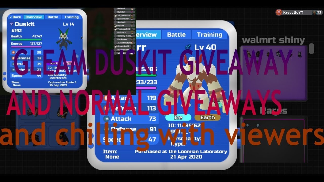 Playing Loomian legacy with Gleam duskit tourney giveaway and gleam ...