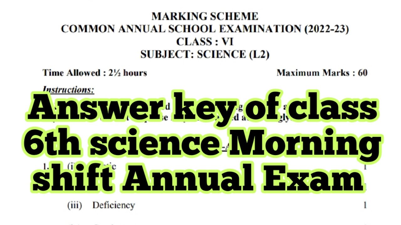 Answer key of class 6th Science morning shift| Marking scheme of class ...