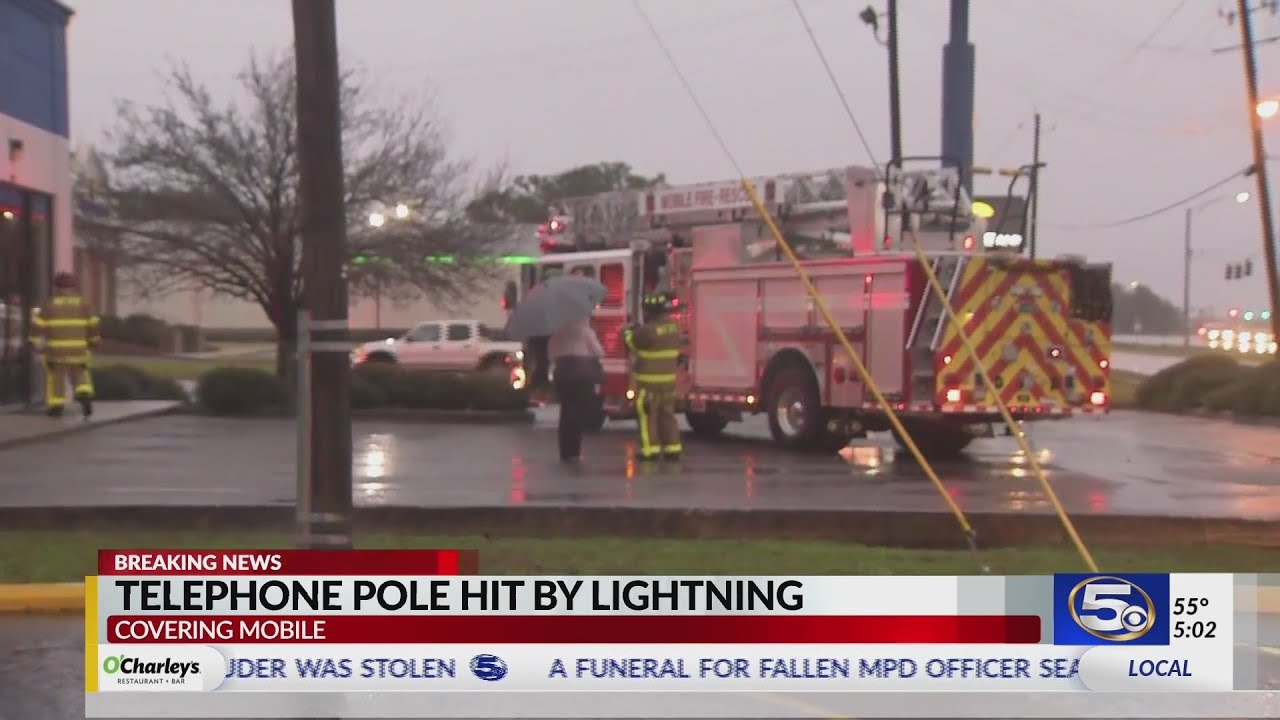 Telephone pole hit by lightning - YouTube