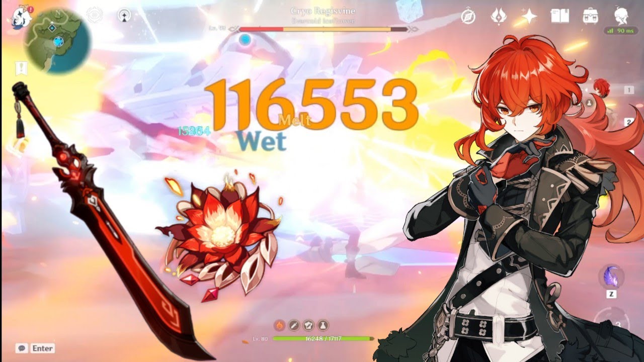 DILUC 116K DAMAGE ELEMENTAL BURST SHOWCASE (One Shot Build) - YouTube