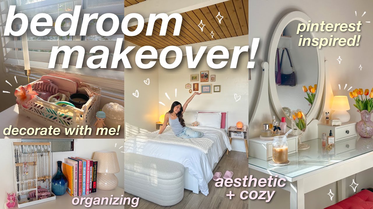 BEDROOM MAKEOVER! ⭐️ *aesthetic + cozy* pinterest inspired, decorating ...