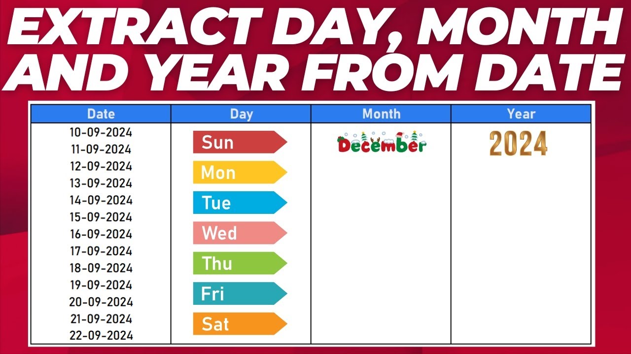 Extract Day Month And Year From Date In Excel YouTube extract-day-month-and-year-from-date-in-excel-youtube