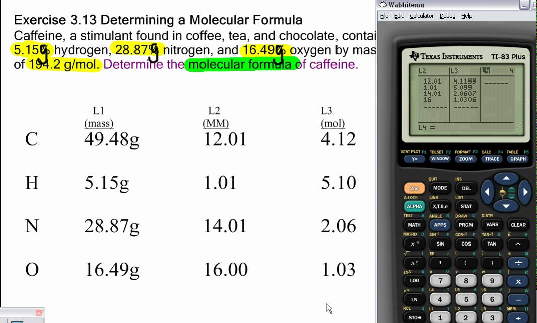Emperical and molecular formula w TI 84 - YouTube
