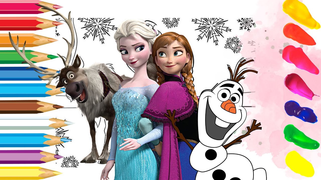 Elsa. Anna. Olaf. Sven Frozen. Draw with pencils. Холодное сердце ...