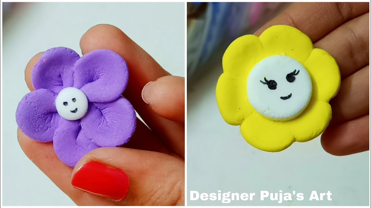 Purple 💜 Yellow 💛 clay flower craft 🥳 - YouTube