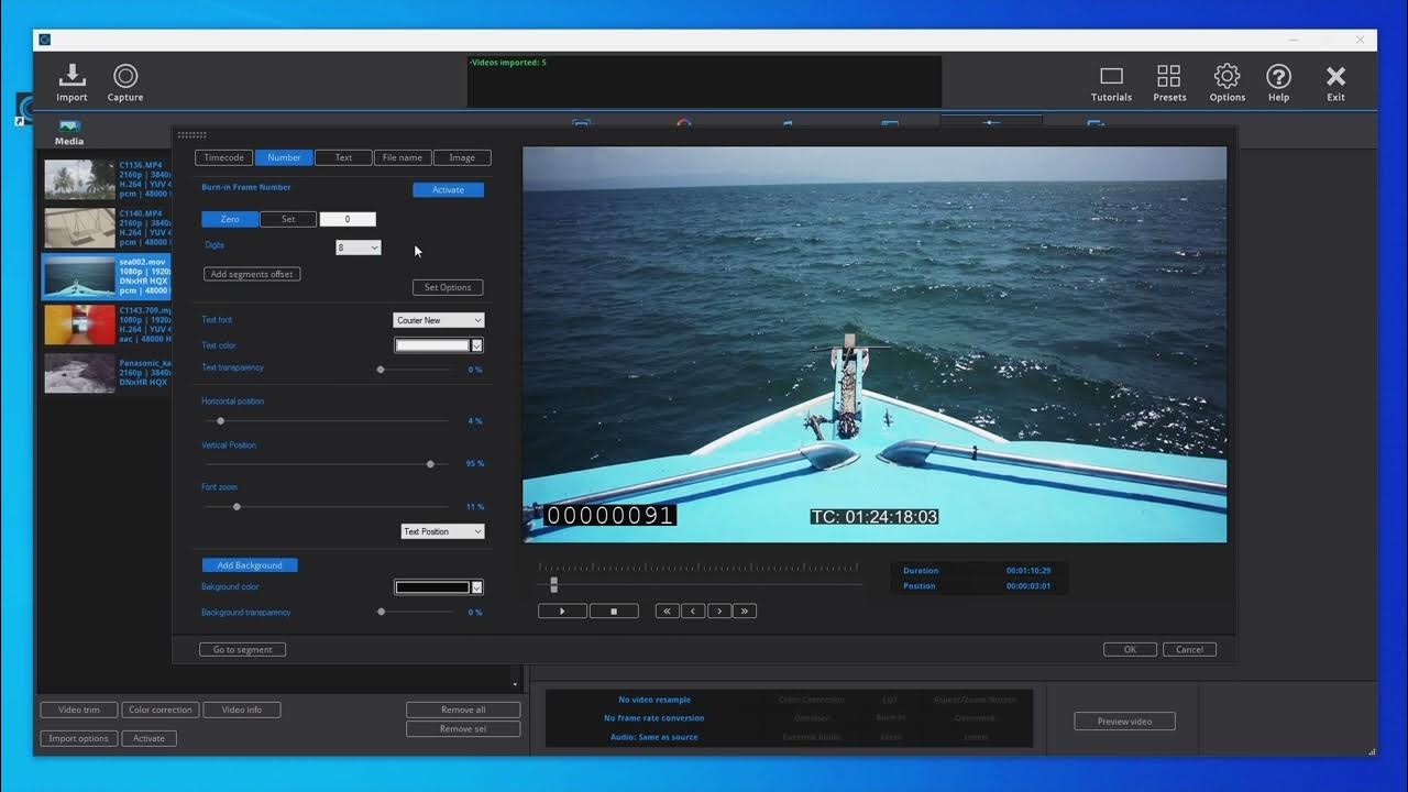 neoFootage AI : Burn-in filter configuration, timecode, custom text, and image logo - YouTube