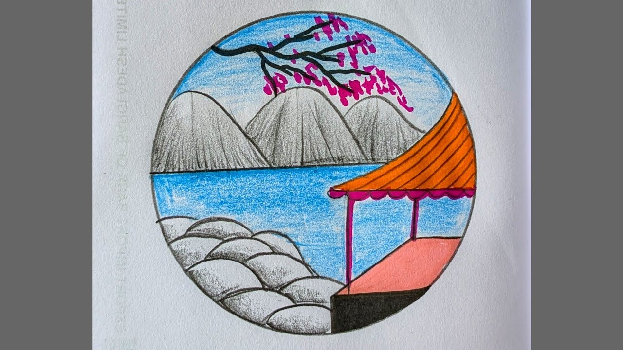 🎯Beautiful Circle Scenery Drawing || Beautiful Scenery Drawing Video ...