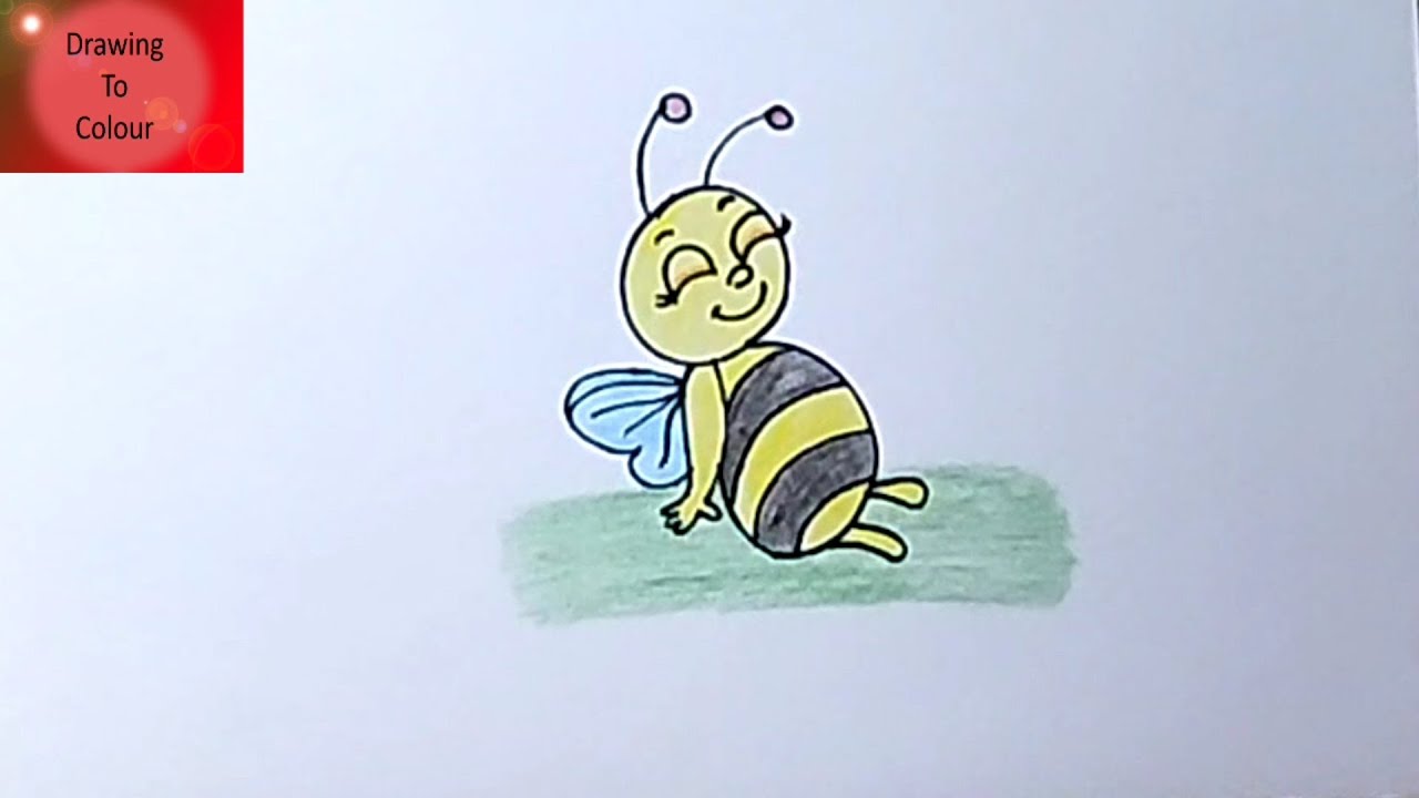 Honey Bee Drawing With Number 3 | How To Draw Honey Bee Easy | Cute ...