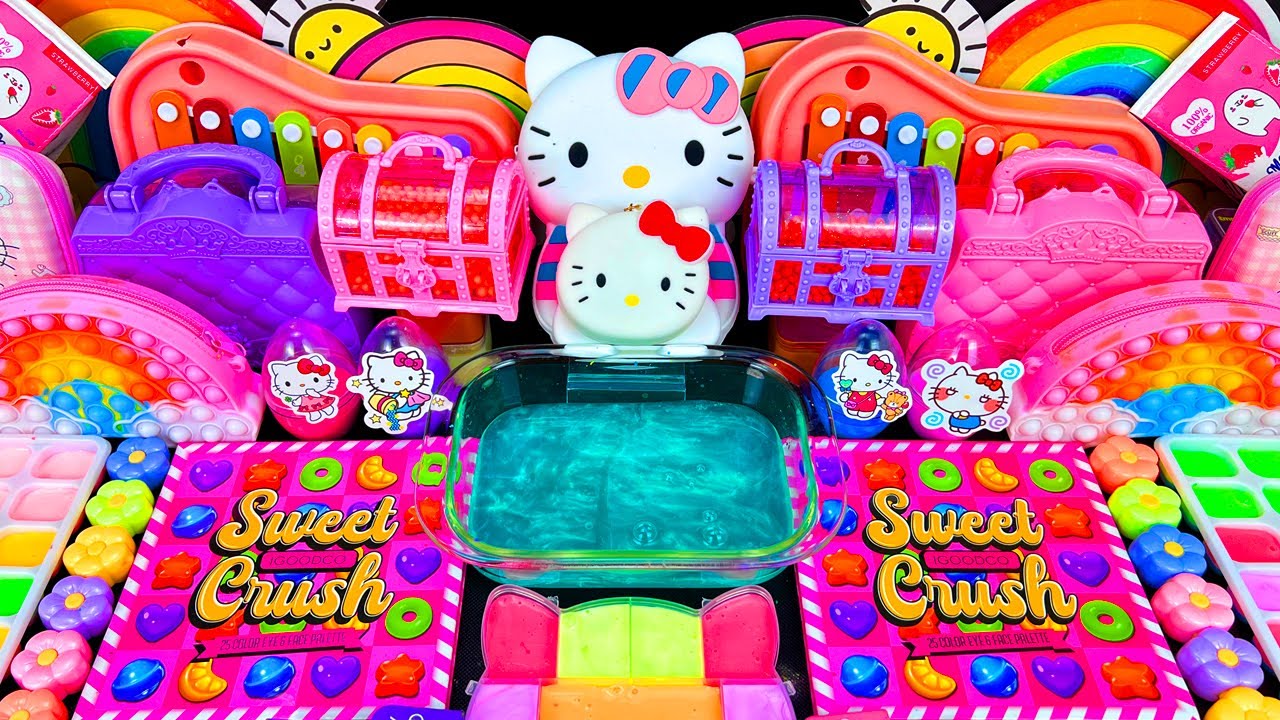 Random Slime Mixing ASMR 🌈 HELLO KITTY Alive Slime | Glitter Slime ...