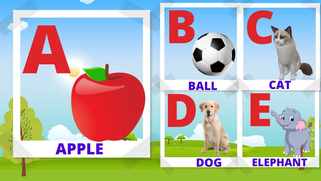 English Alphabet Letters with Pictures and Words for Kids Learning ...