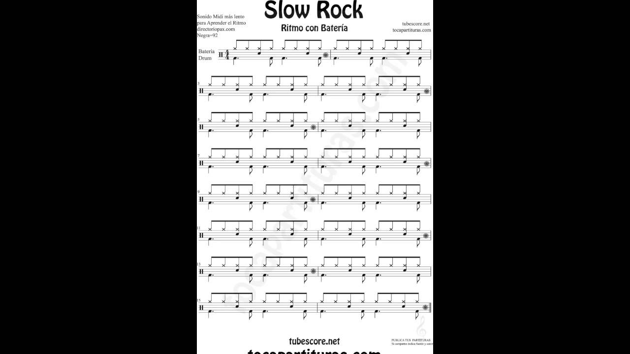 SLOW ROCK Partitura Fácil de Batería Principiantes Easy Sheet Music for ...