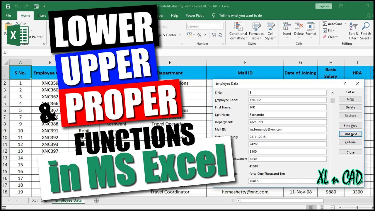 Lower Upper And Proper Functions In Excel Youtube