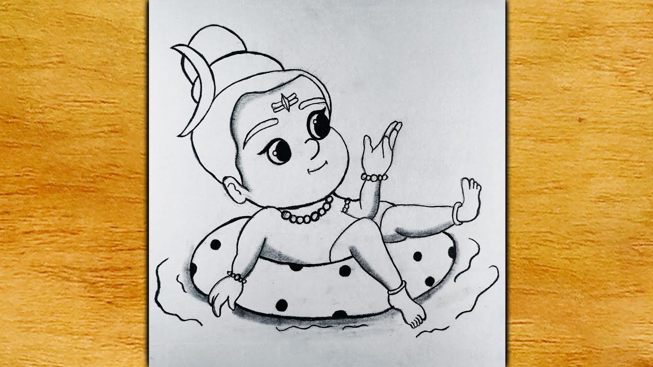 How to make bal shiv ji drawing | Cute baal bholenath drawing | Baal ...