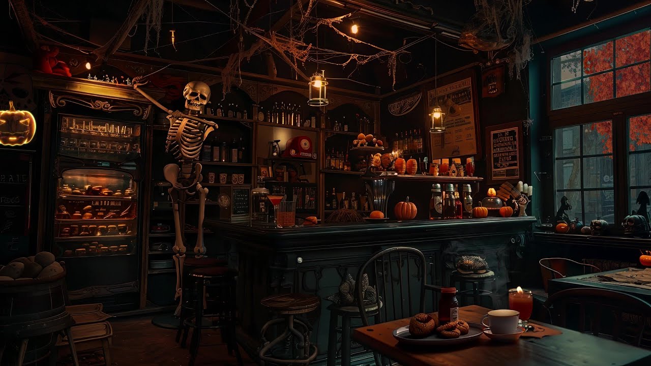 Haunted Coffee Shop | Spooky Halloween Nature Sounds with Rain for Deep ...