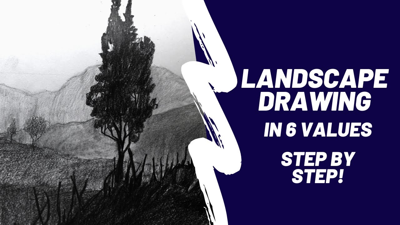 Easy Landscape Drawing---Using Value and Shapes - YouTube