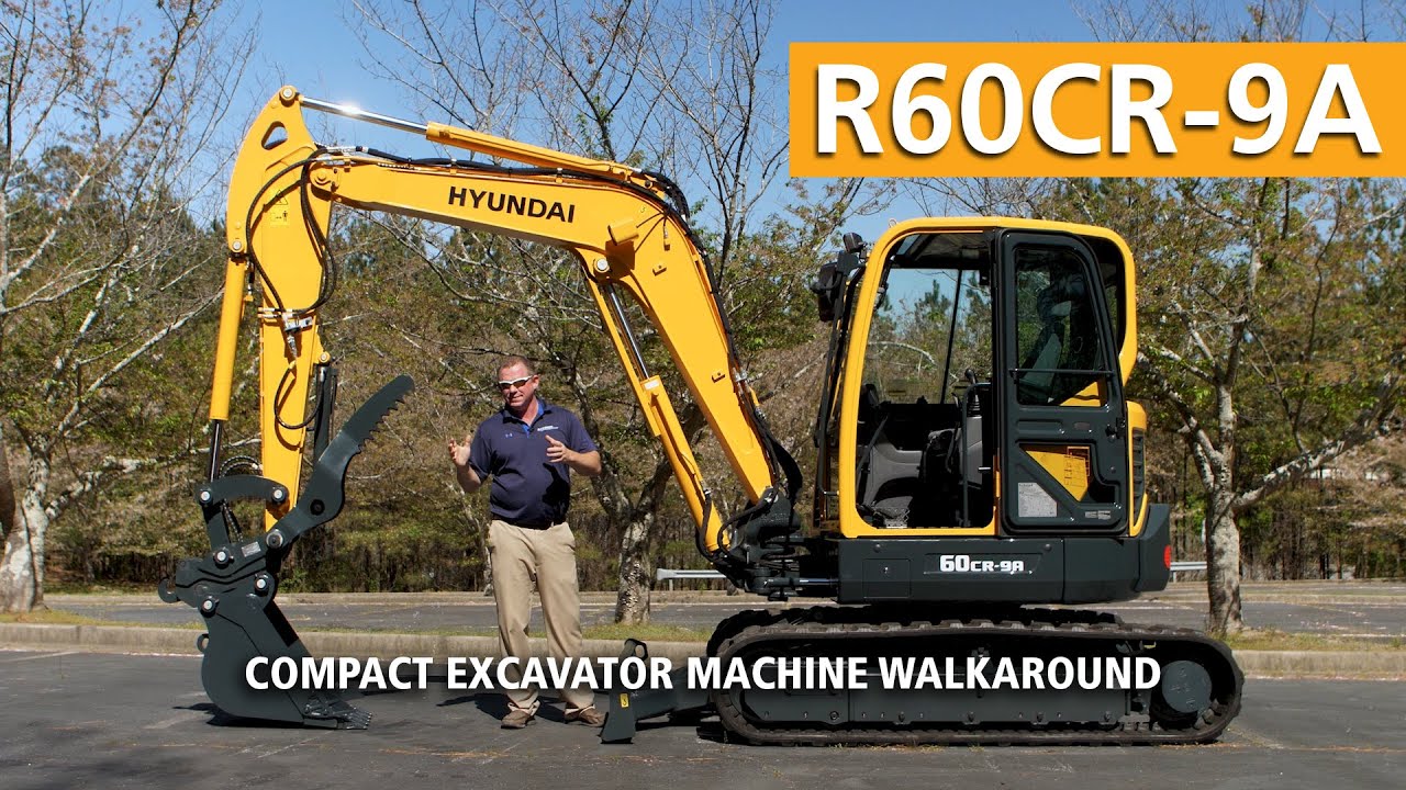Hyundai R60CR 9A Compact Excavator Walkaround - YouTube
