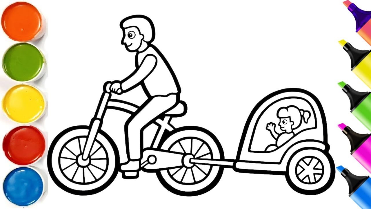 Dad Riding a Bike Picture Drawing, Coloring & Painting for Kids ...