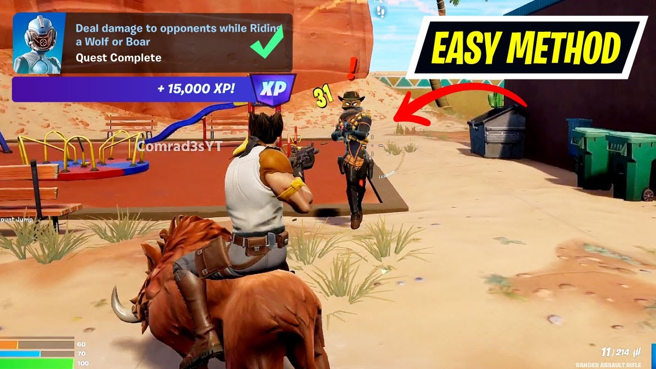 Deal damage to opponents while Riding a Wolf or Boar Fortnite - YouTube