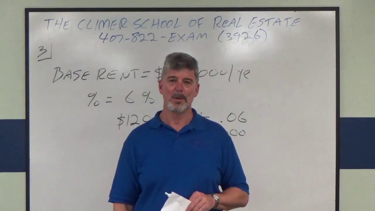 Broker Real Estate Math Practice Exam No 3 Percentage Lease - YouTube