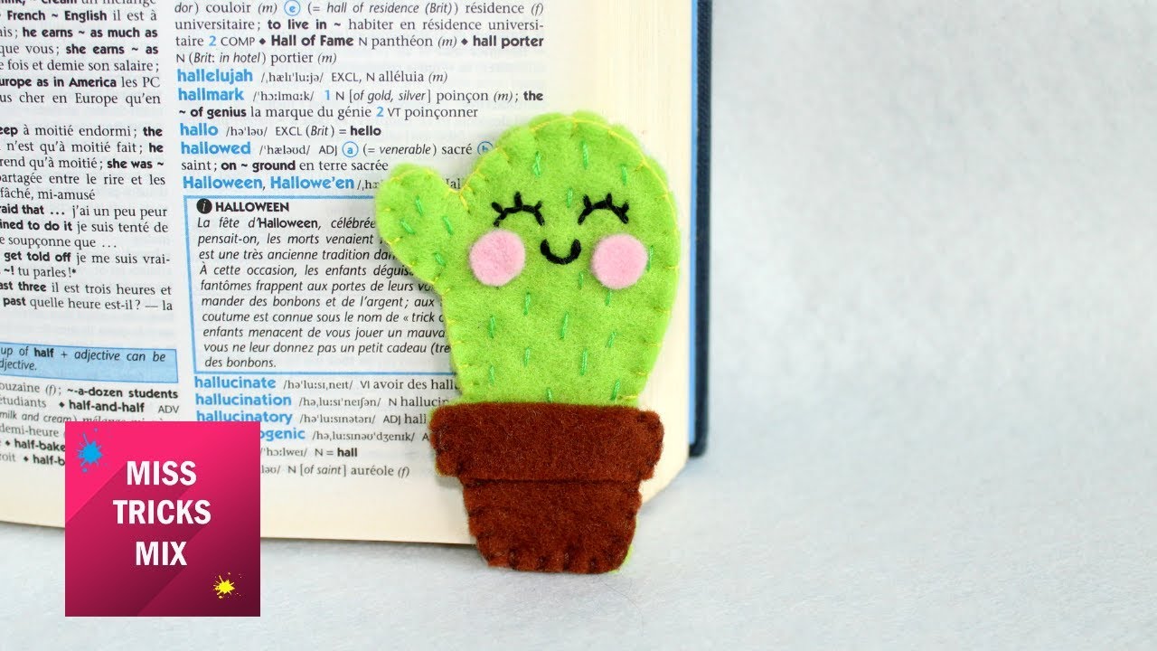 Cheerful Felt Cactus Corner Bookmark / Supplies For Back To School ...