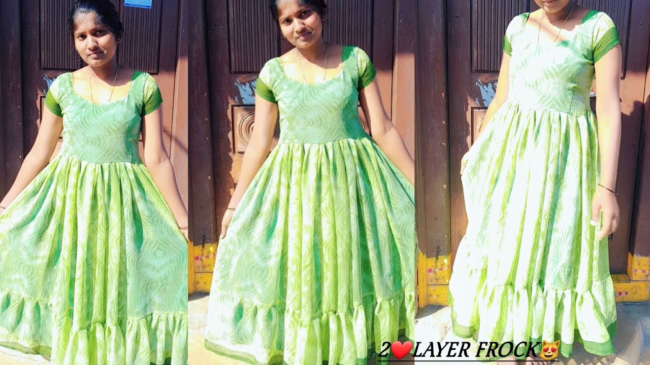 🧿2 LAYER frills frock cutting and stiching|2లేయర్ ఫ్రిల్ ఫ్రాక్ 😻# ...