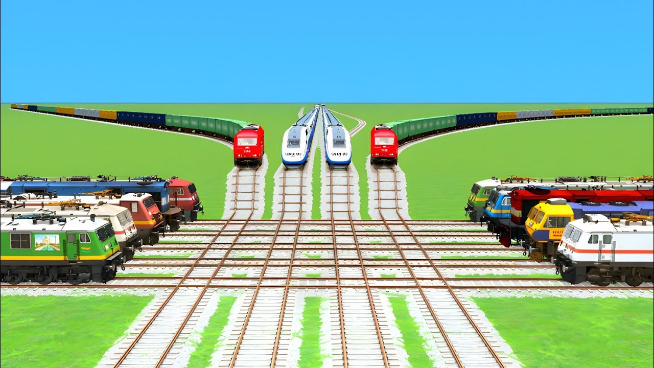 DIAMOND CROSSING 14 TRAINS 😱 CURVED BRANCHED TRACKS BEANG DRIVE ...