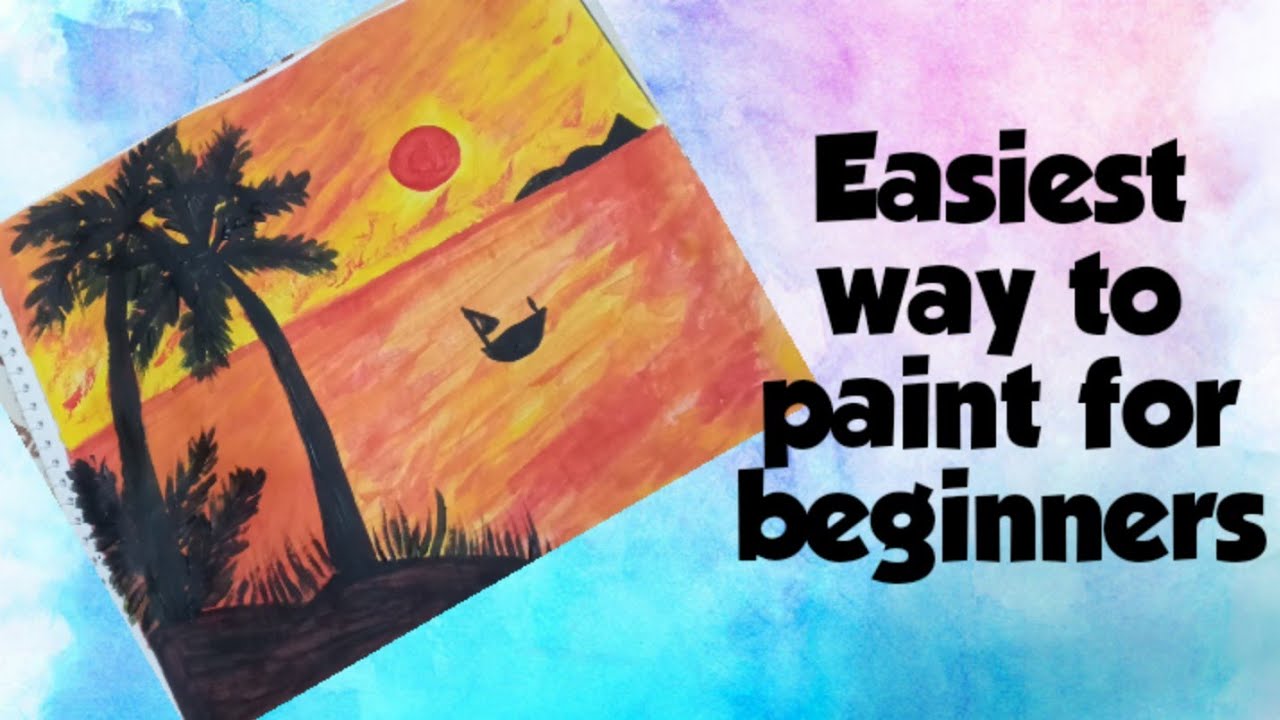 Sunset painting | Sunset scenery | Easy poster color night sky painting ...