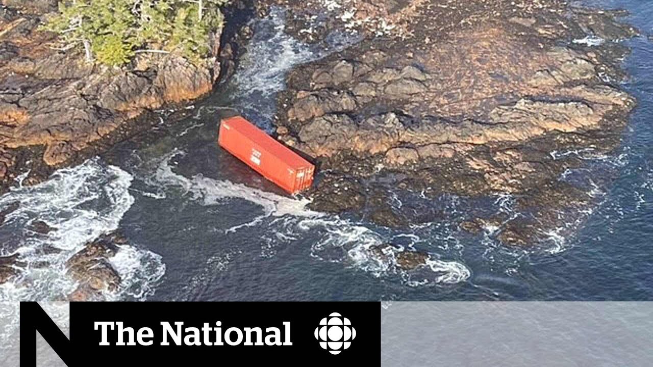 Containers that went overboard wash ashore on Vancouver Island - YouTube