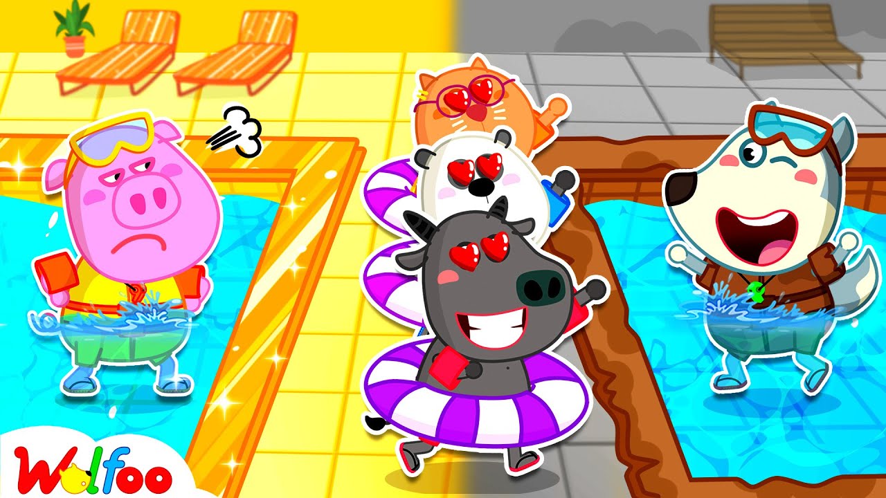 Poor Popular vs Rich Unpopular Swimming Pool 😍 Fun Playtime with Wolfoo ...