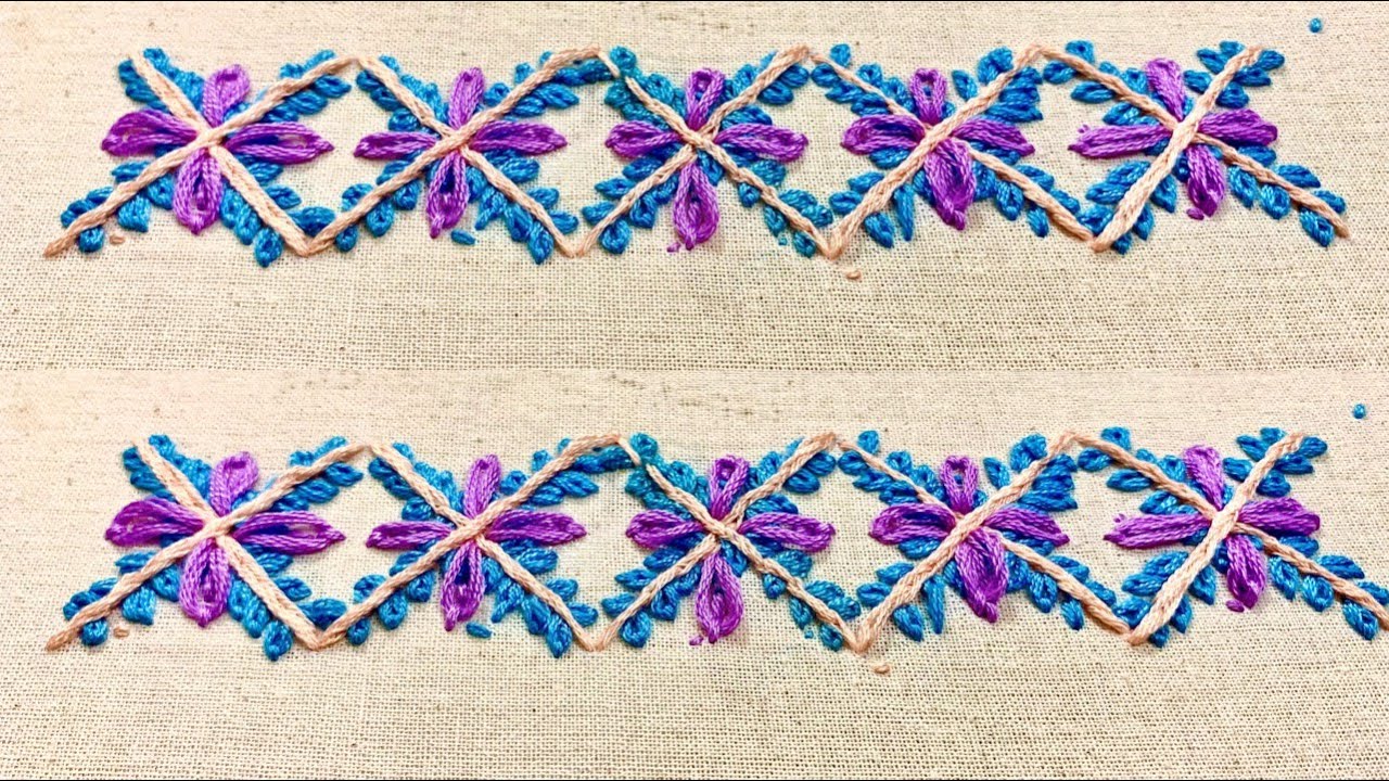 Hand embroidery: Easy border design for table cloth / basic stitch ...