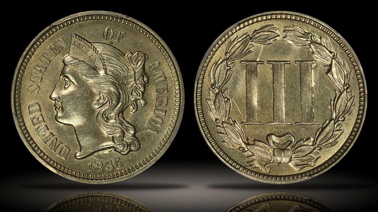 1865 Three Cent Nickel PCGS MS63 with Strong Clash Marks on Both Sides ...