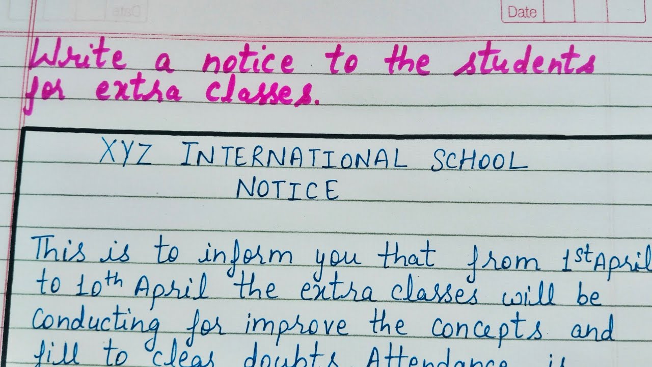 Write a notice to students for extra classes| notice writing | notice ...