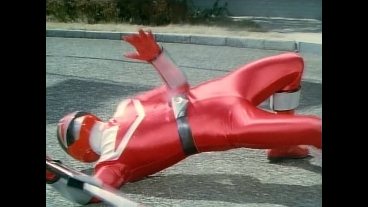 絶叫敗北 背が高く筋肉質なレッドレンジャー。戦隊タイマーレンジャーscream, defeat. tall muscular red ...