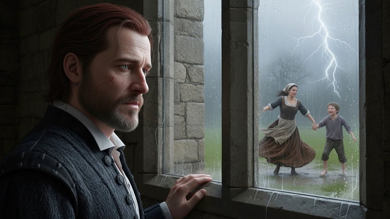 DUKE WATCHED FROM THE WINDOW AS THE MAID PLAYED IN THE RAIN WITH HER ...