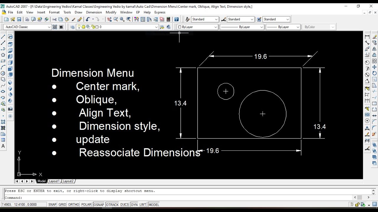 Center mark, Oblique, Align Text, Dimension style, update & Reassociate ...