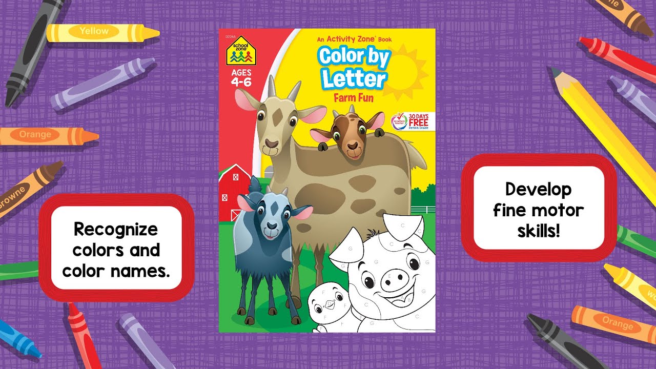 School Zone Color by Letter Farm Fun Workbook - Learn The Alphabet With ...
