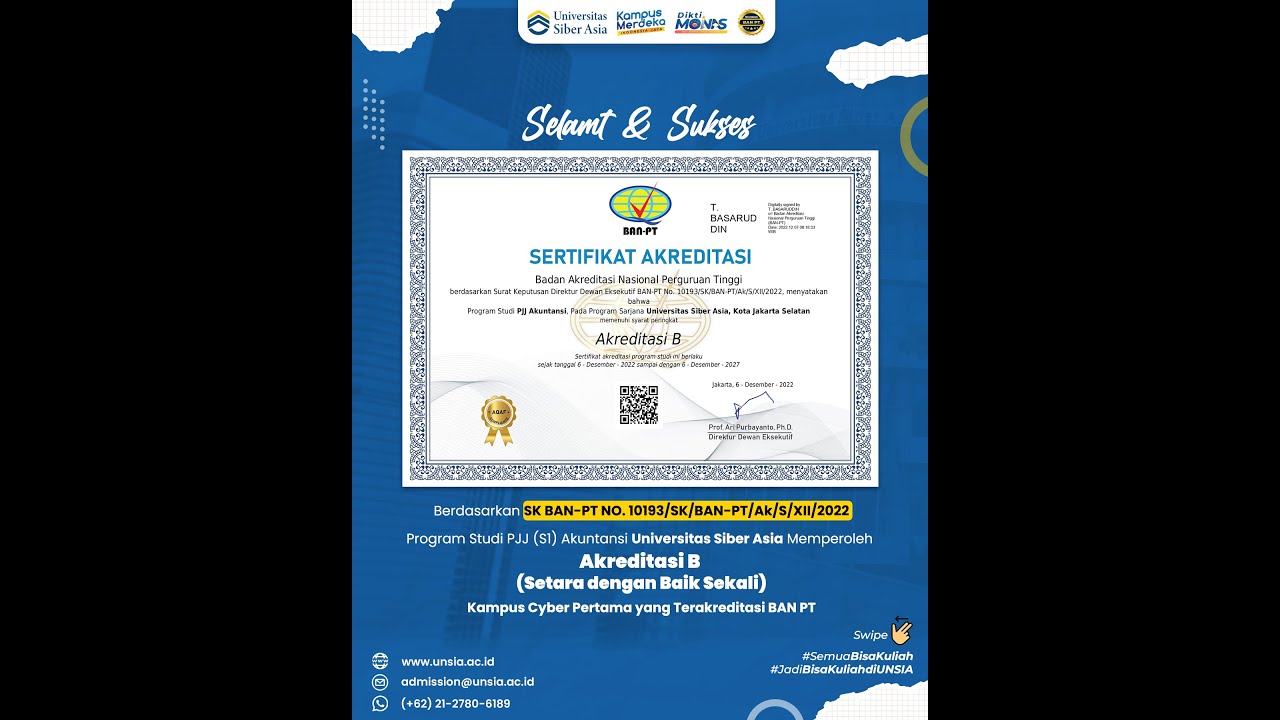 Akreditasi Program Studi "Akuntansi" S-1 Universitas Siber Asia - YouTube