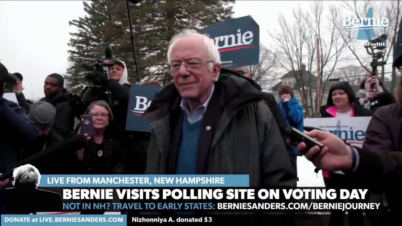 BERNIE VISITS THE POLLS IN MANCHESTER - YouTube
