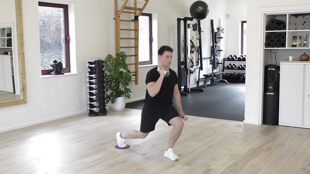Offset Dumbbell Glider Reverse Lunge - YouTube