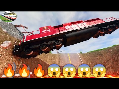 BIG DUMPY HOLE AT RAILROAD ! TRAINS CROSSING DUMPY HOLE ! REVERSE ...