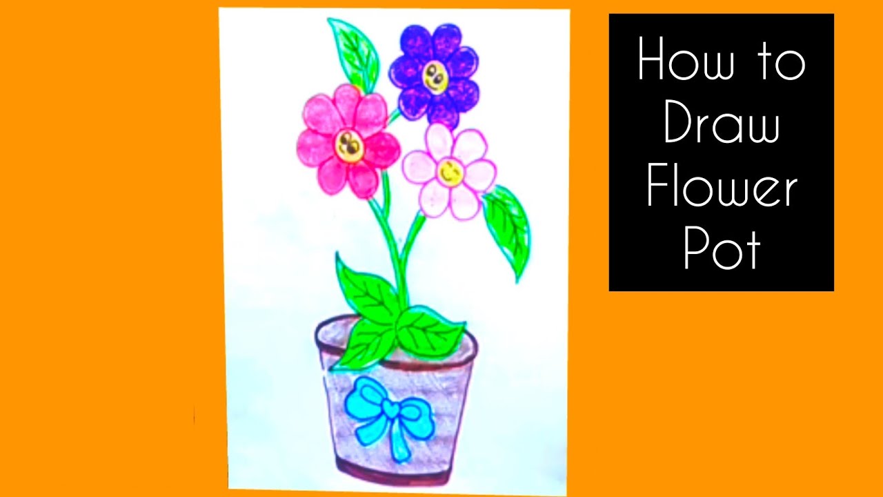 Easy and simple flower Pot drawing | How to draw flower pot - YouTube