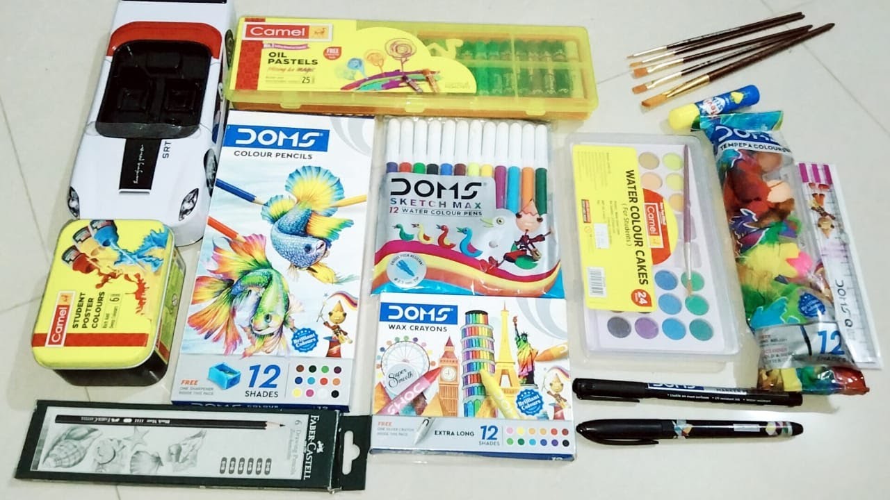 Doms Color kit, Camel water Color kit, Craft kit, Pancil Box - YouTube