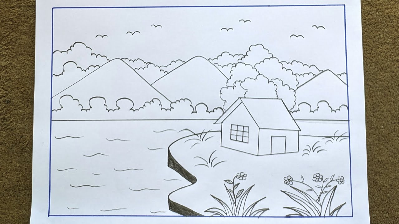 Easy mountain scenery drawing || Scenery drawing with pencil || A ...