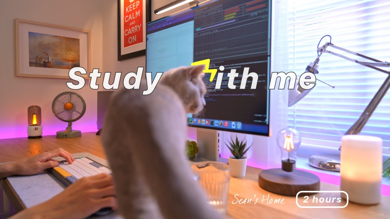 2-Hour Study with Me & My Cat | Pomodoro Timer, Lofi Relaxing Music ...