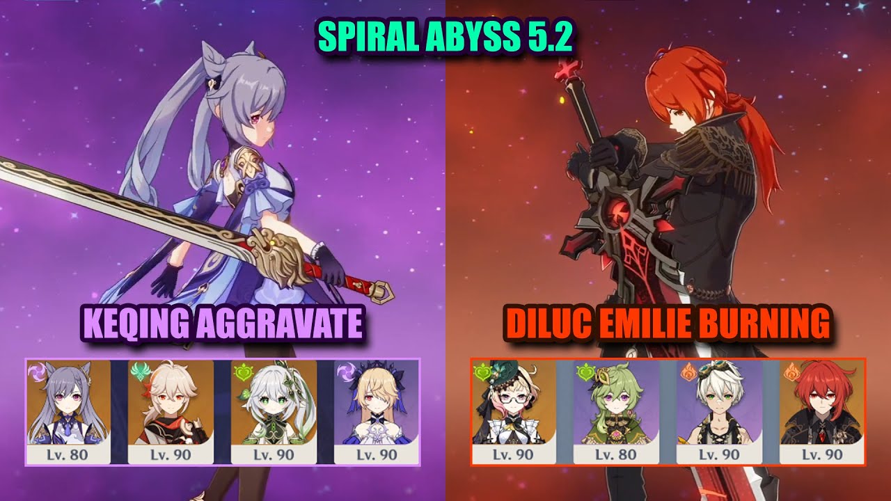 Keqing Aggravate & Diluc Emilie Burning | Spiral Abyss 5.2 | Genshin Impact - YouTube